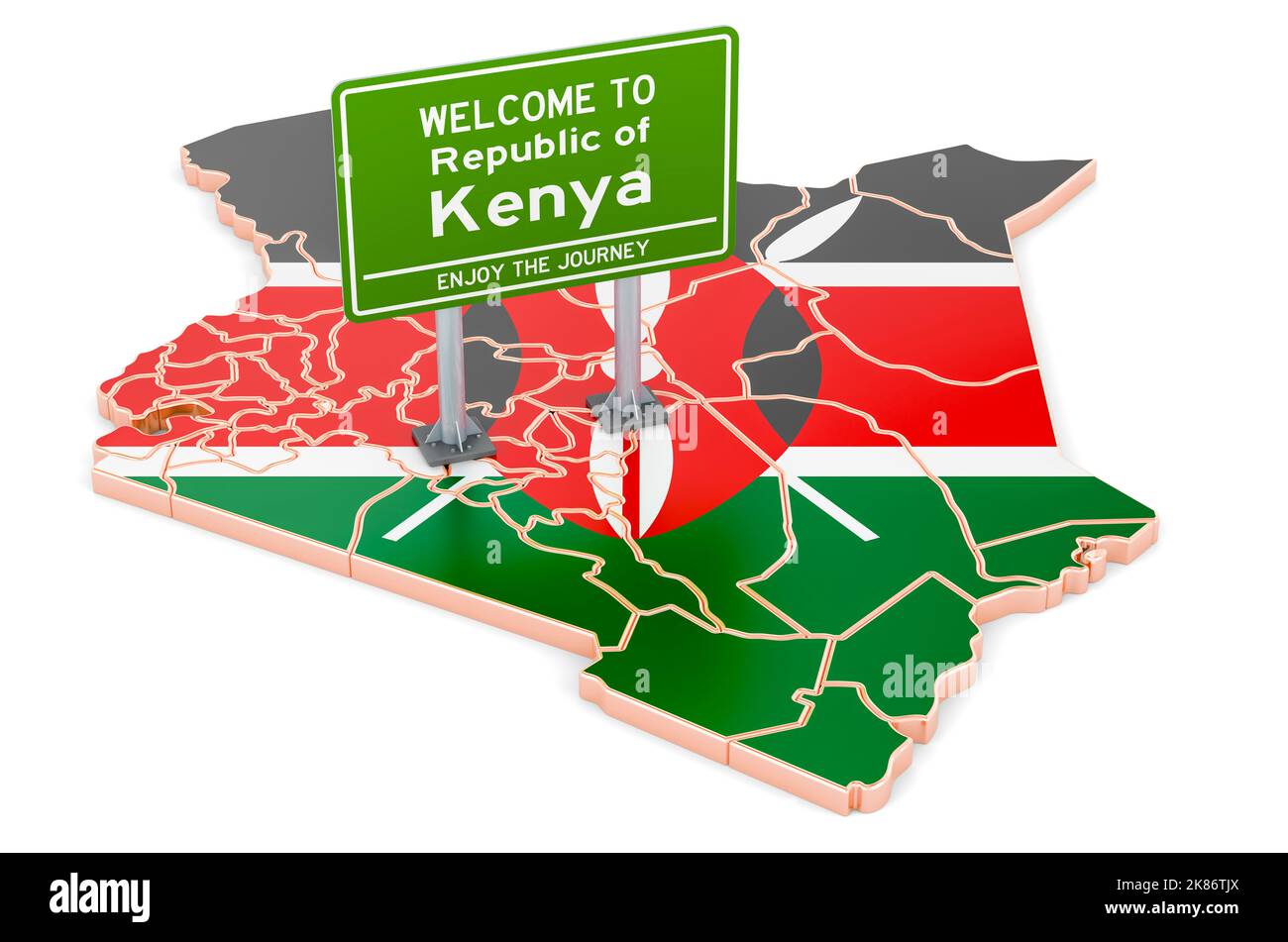 Billboard Welcome to Kenya on Kenyan map, 3D rendering isolated on ...