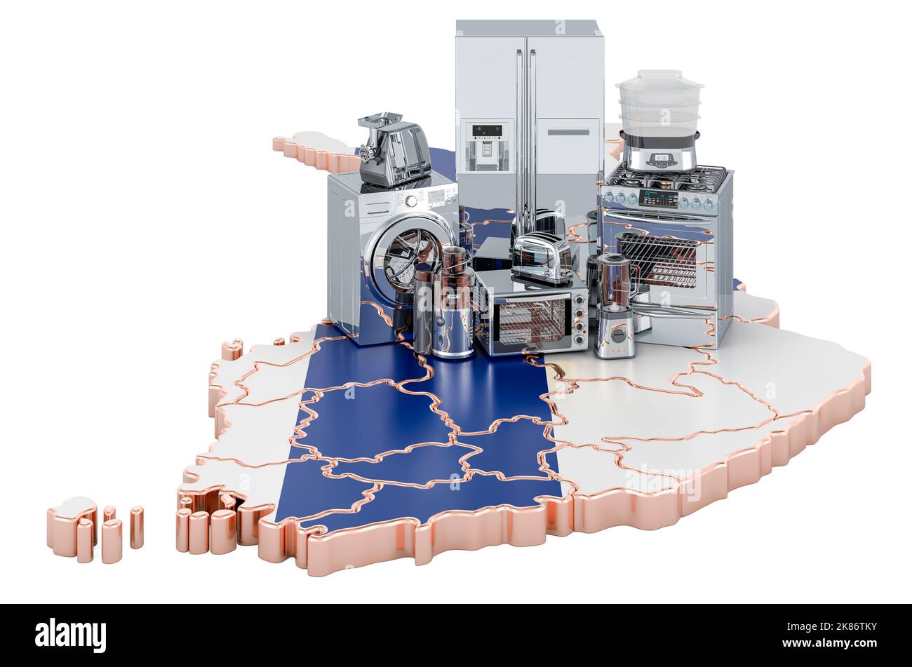 Kitchen and household appliance on the map of Finland. Production ...