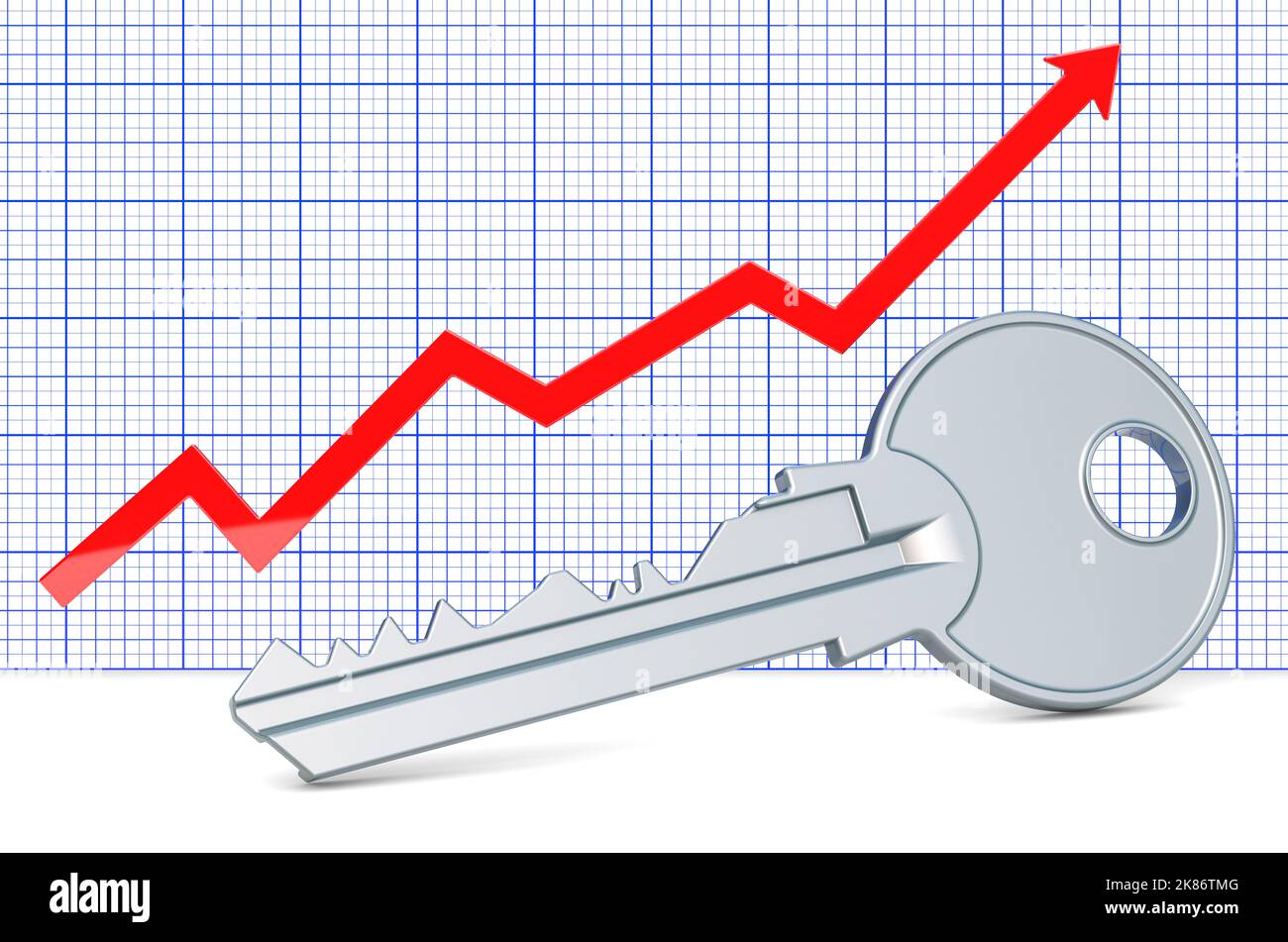 Key with growing chart. 3D rendering isolated on white background Stock ...