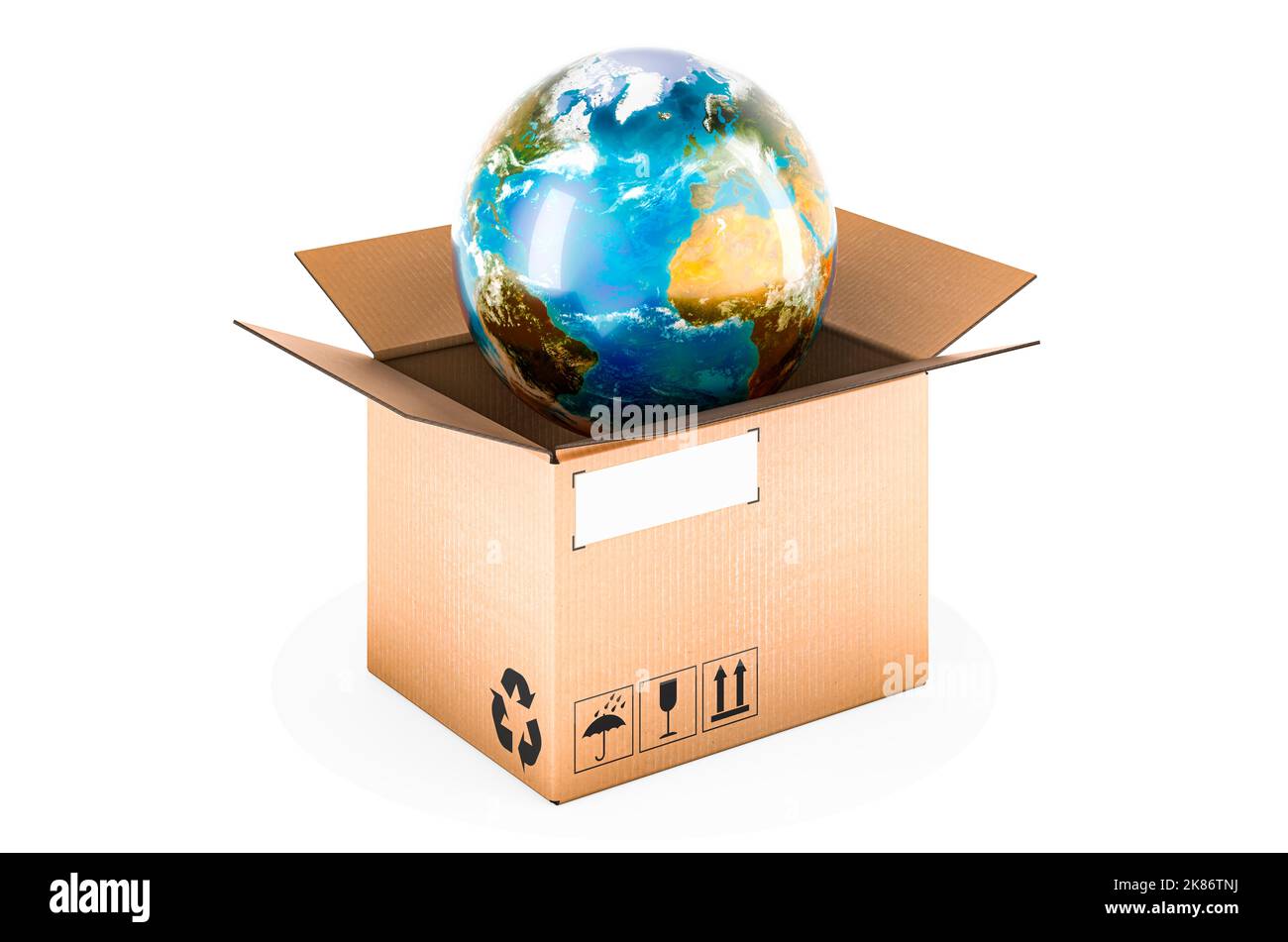 Parcel with Earth Globe inside. Global shipping and delivery concept ...