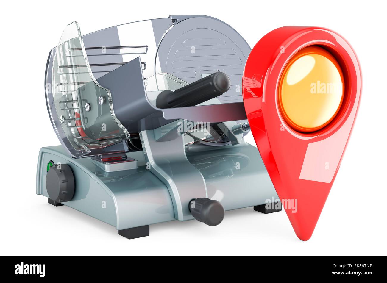 Slicing machine with map pointer, 3D rendering isolated on white ...