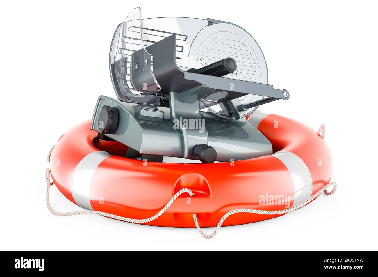 Slicing machine with lifebelt, 3D rendering isolated on white ...
