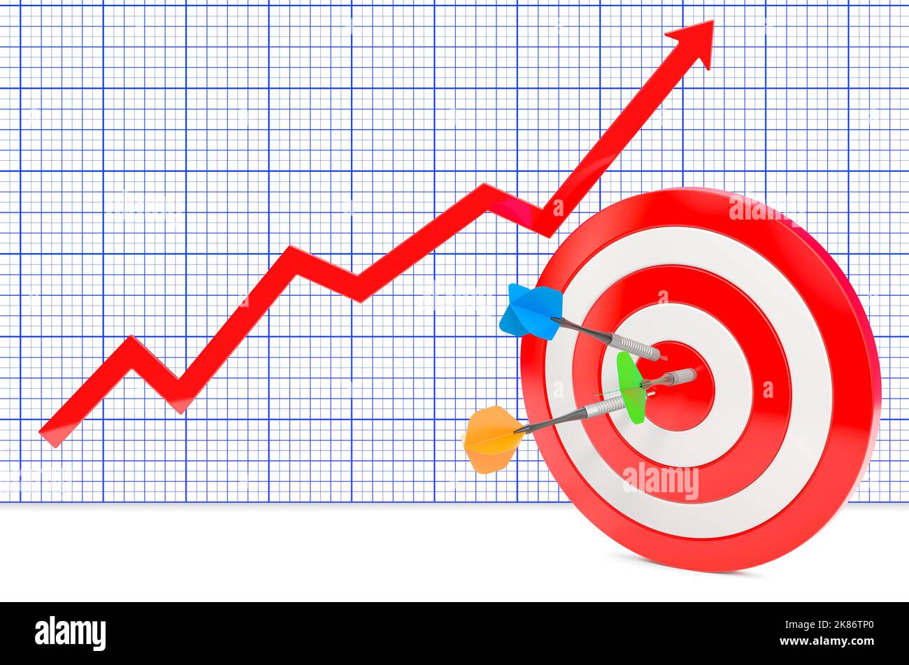 Target and arrows with growing chart. 3D rendering isolated on white ...