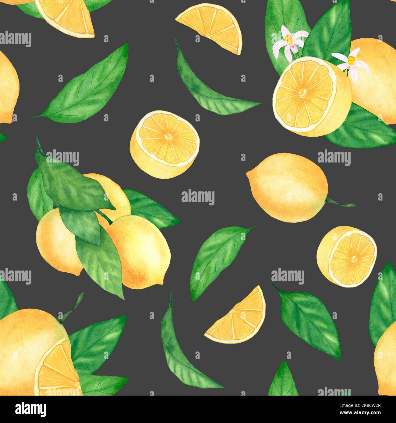 Watercolor seamless pattern with lemons. Botanical illustration. Ready ...