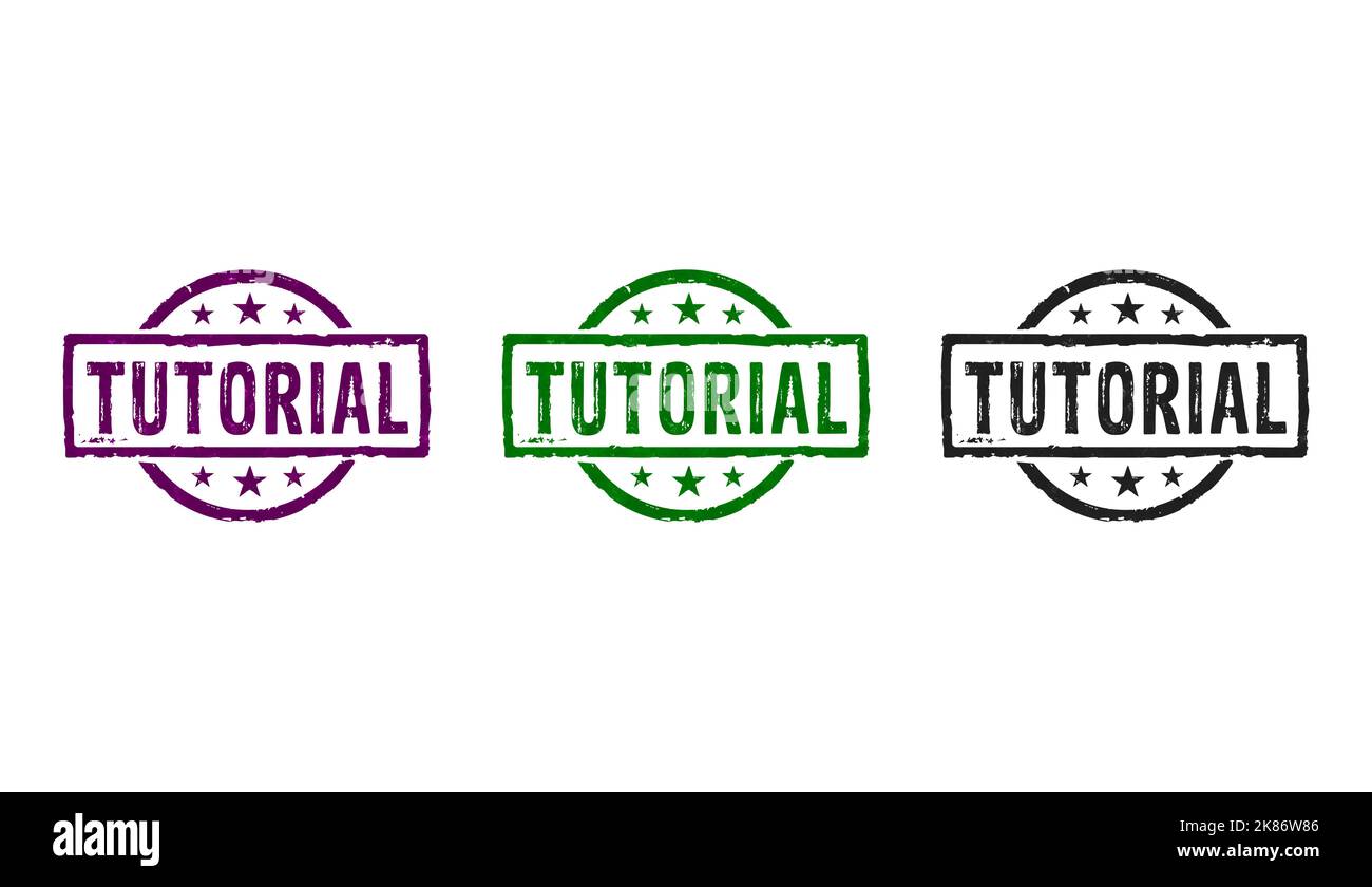 Tutorial stamp icons in few color versions. Online learning and ...