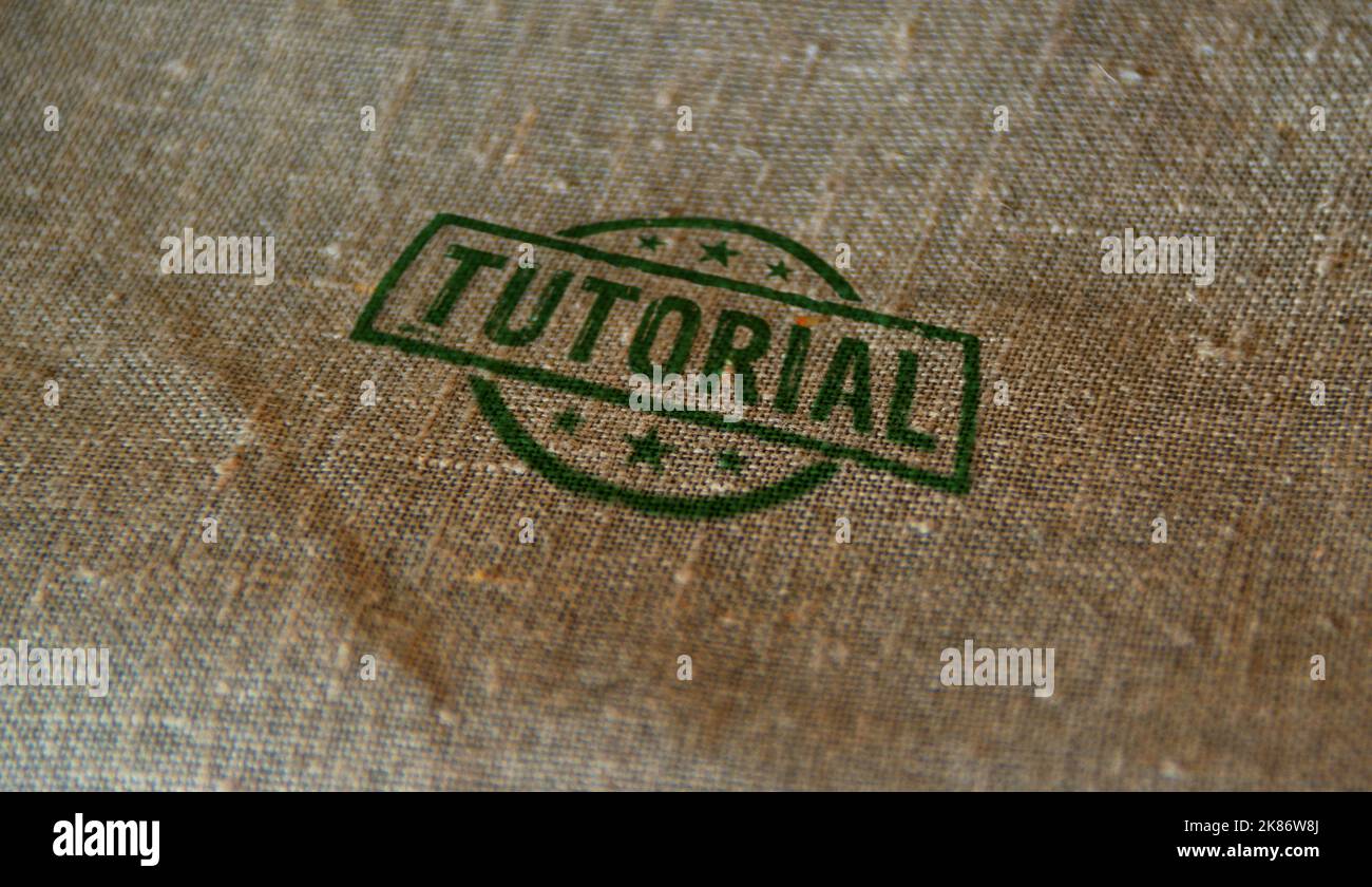 Tutorial stamp printed on linen sack. Online learning and education ...