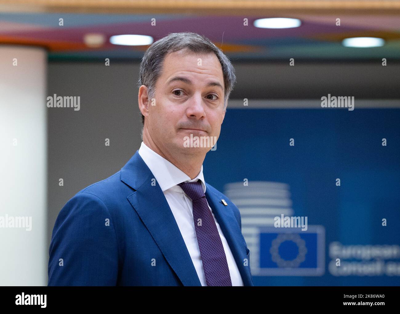 Brussels, Belgium. 21st Oct, 2022. Prime Minister Alexander De Croo ...