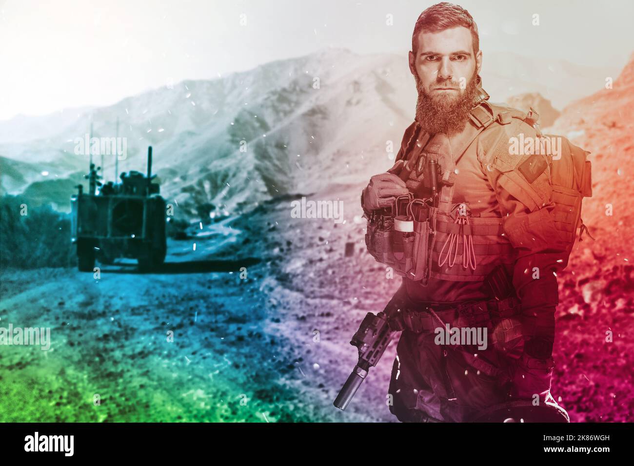 Army soldier in Combat Uniforms with an assault rifle and combat helmet ...