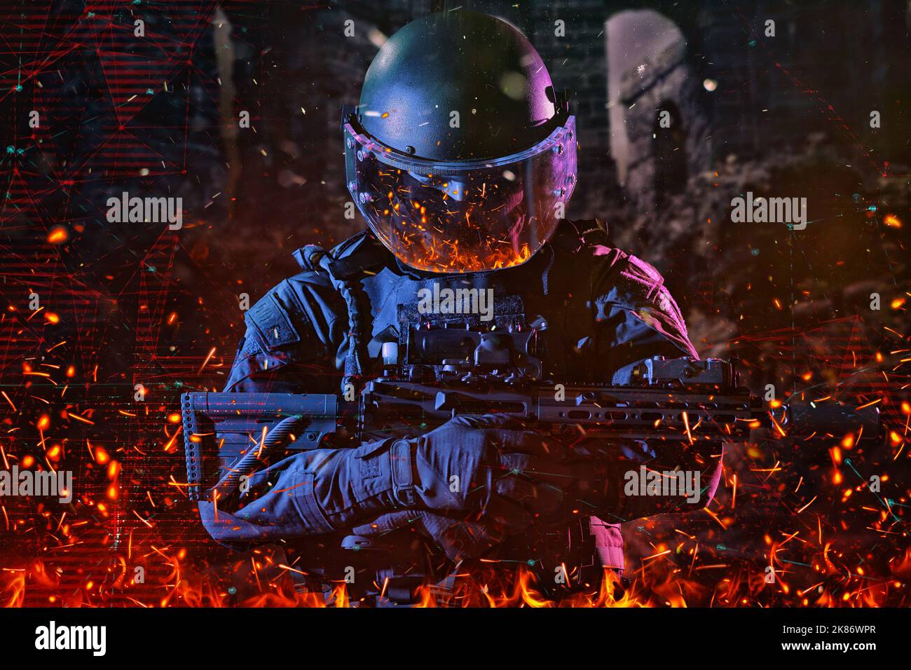 Army soldier in Combat Uniforms with an assault rifle and combat helmet ...