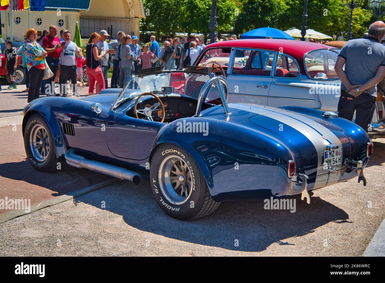 BADEN BADEN, GERMANY - JULY 2022: white blue SHELBY COBRA retro classic ...