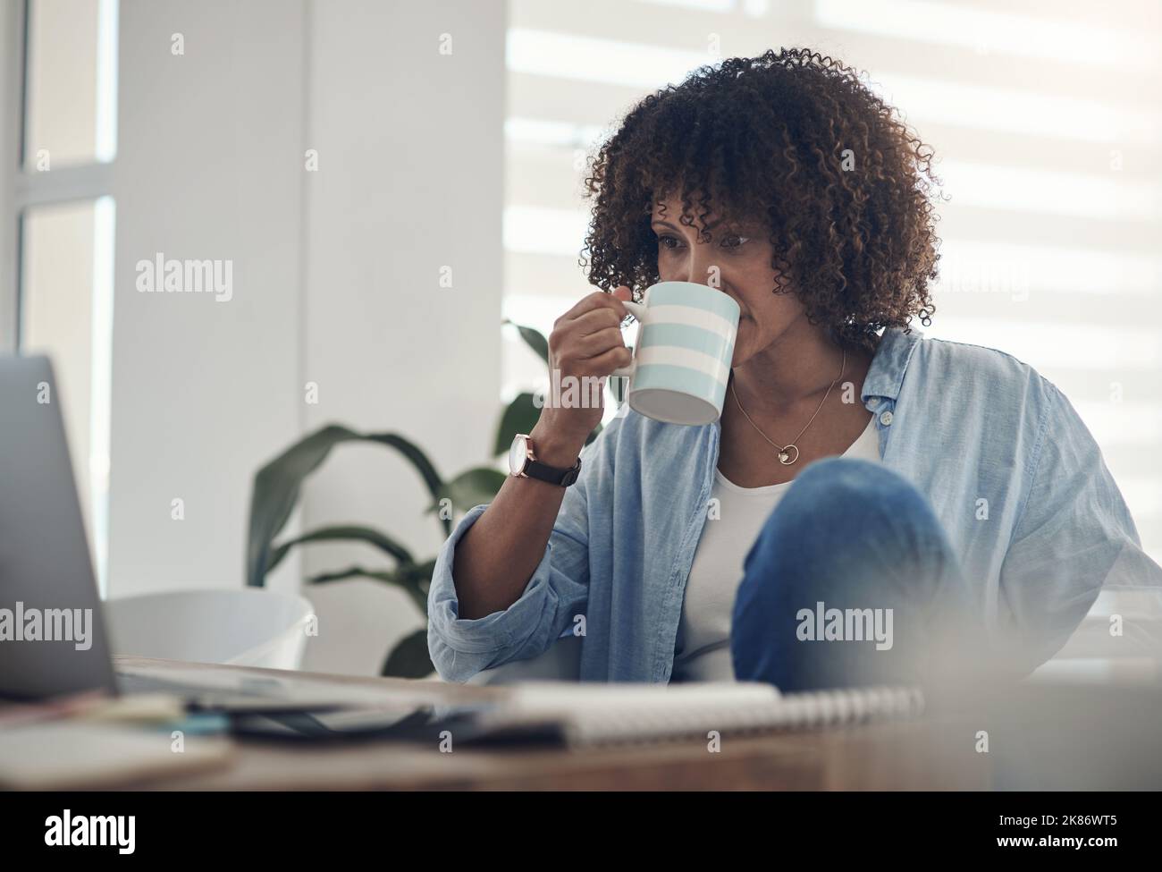 Woman cup coffee working hi-res stock photography and images - Alamy