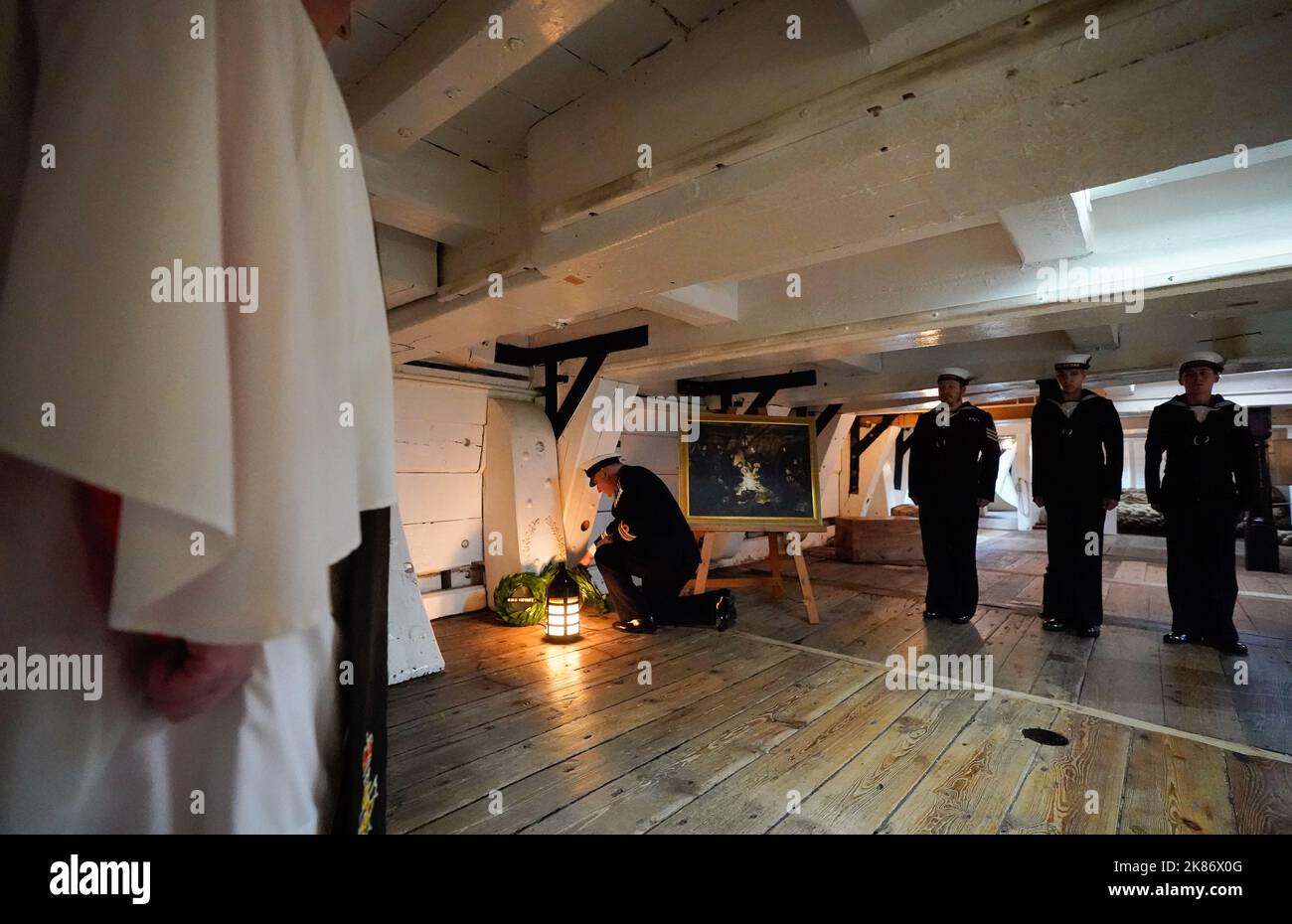 Commanding officer of HMS Victory Lieutenant Commander BJ Smith (left ...