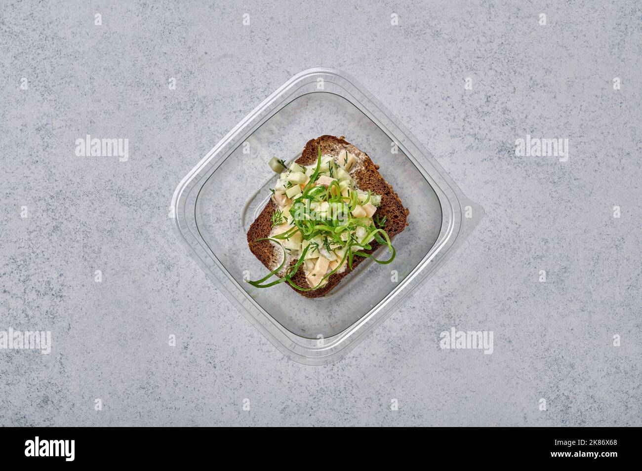 Top view sandwich of rye bread with cumin and coriander, potatoes ...