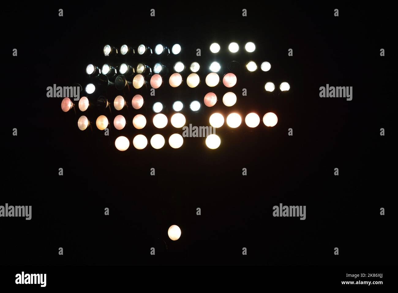 The old reflector of Partizan stadium with small circle lights in the ...