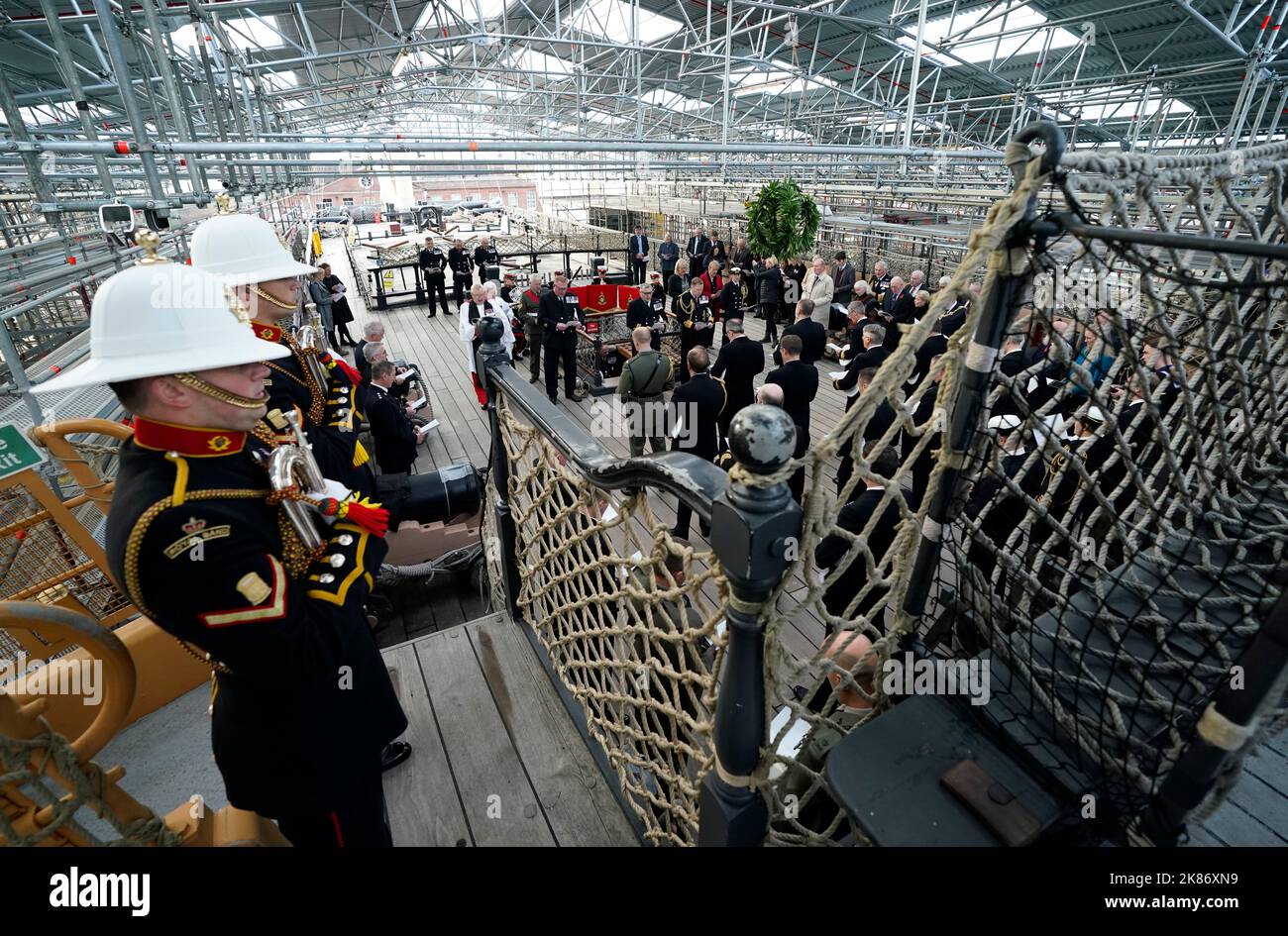 Royal Navy personnel and guests on board HMS Victory in Portsmouth as ...
