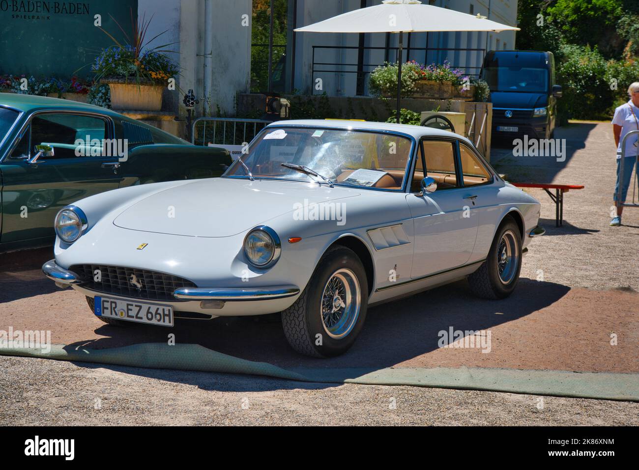 BADEN BADEN, GERMANY - JULY 2022: white 1966 FERRARI 330 GTC, oldtimer meeting in Kurpark Stock ...