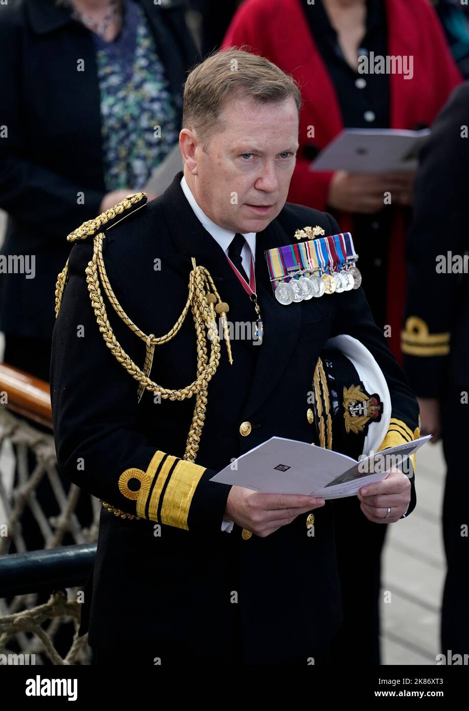 Second Sea Lord Vice Admiral Martin Connell on board HMS Victory in ...