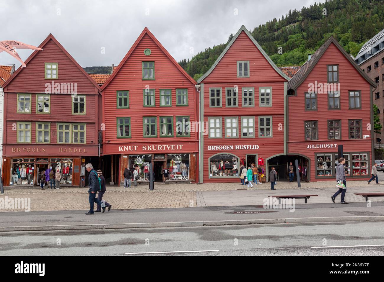 The beautiful facades of the historical Bryggen wooden buildings in ...