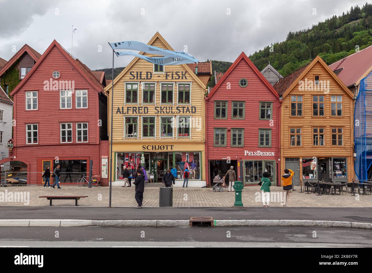 The beautiful facades of the historical Bryggen wooden buildings in ...
