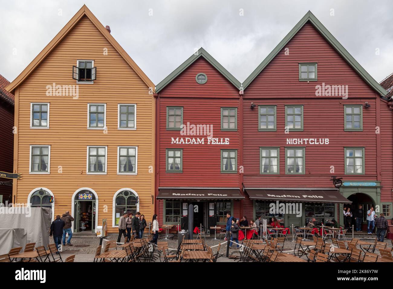The beautiful facades of the historical Bryggen wooden buildings in ...