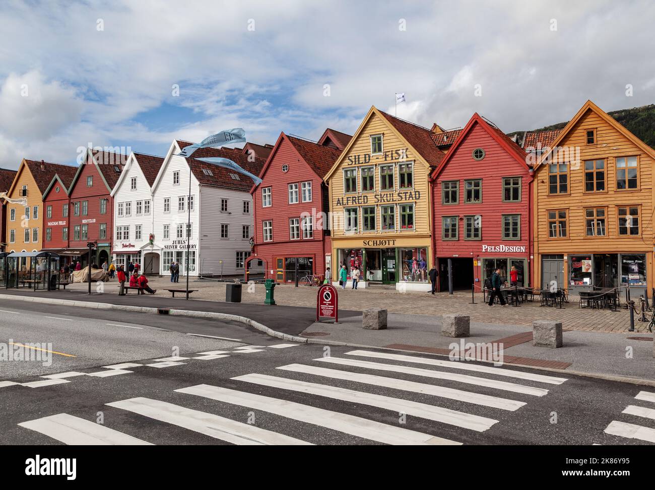 The beautiful facades of the historical Bryggen wooden buildings in ...