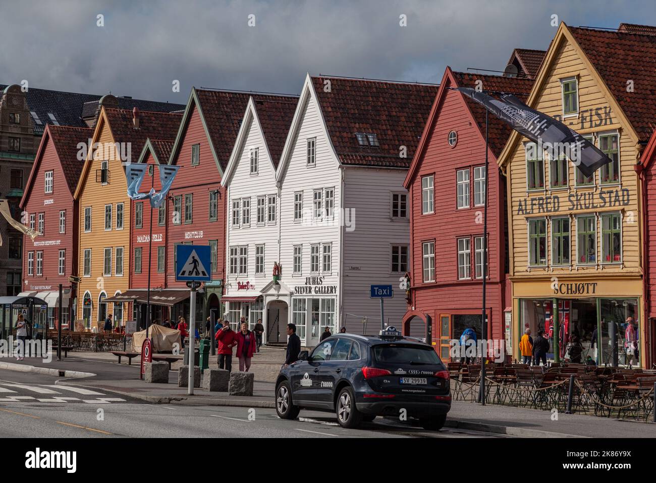 The beautiful facades of the historical Bryggen wooden buildings in ...