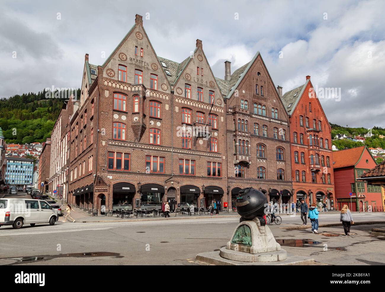 The beautiful facades of the historical Bryggen wooden buildings in ...