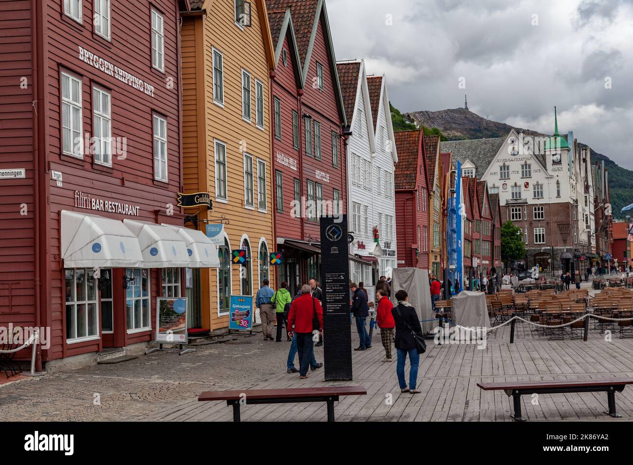 The beautiful facades of the historical Bryggen wooden buildings in ...