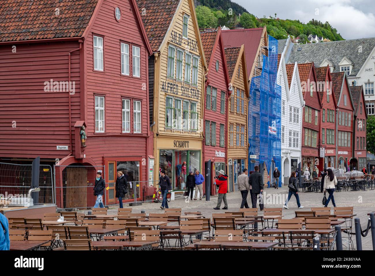The beautiful facades of the historical Bryggen wooden buildings in ...
