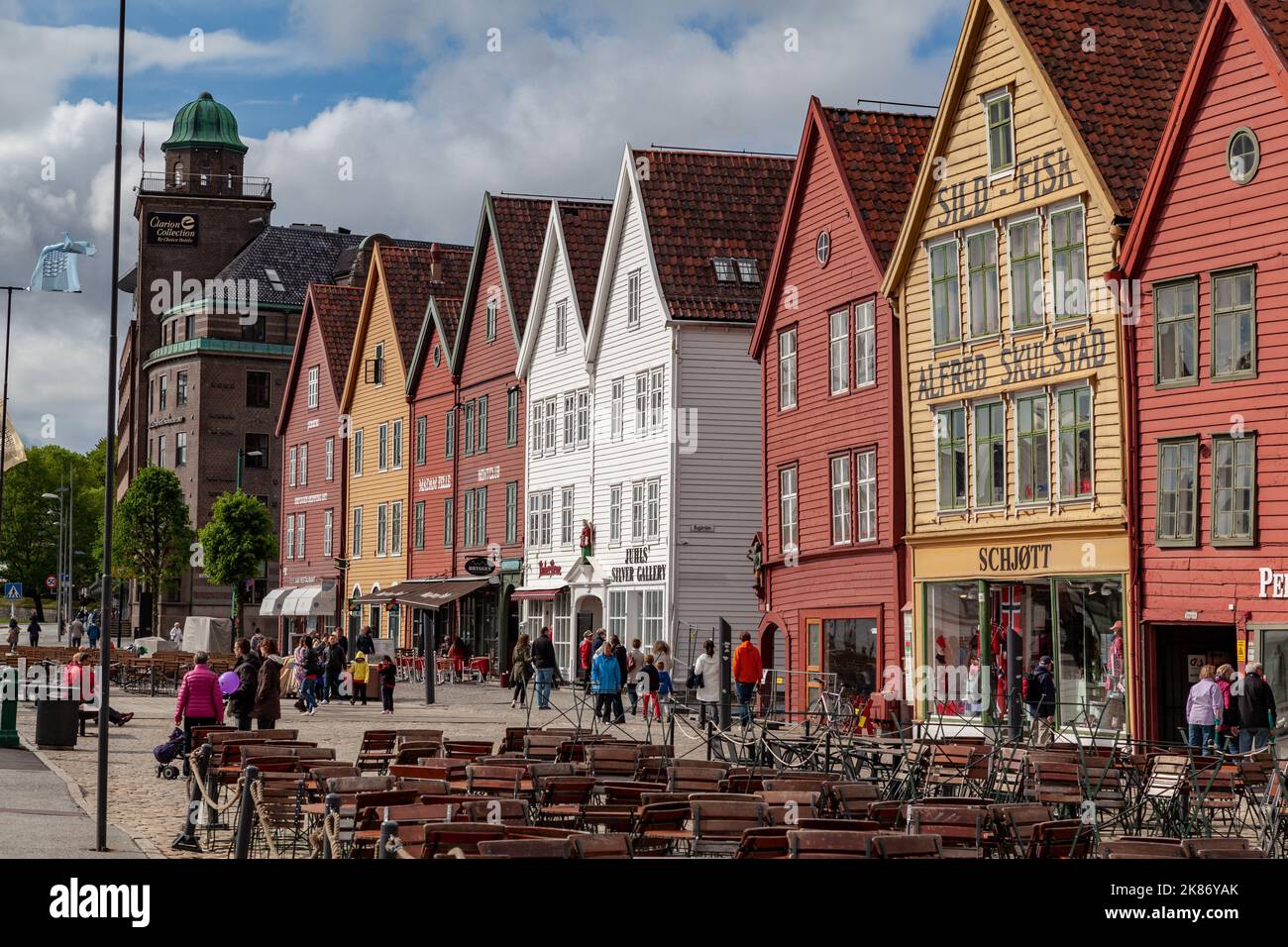 The beautiful facades of the historical Bryggen wooden buildings in ...