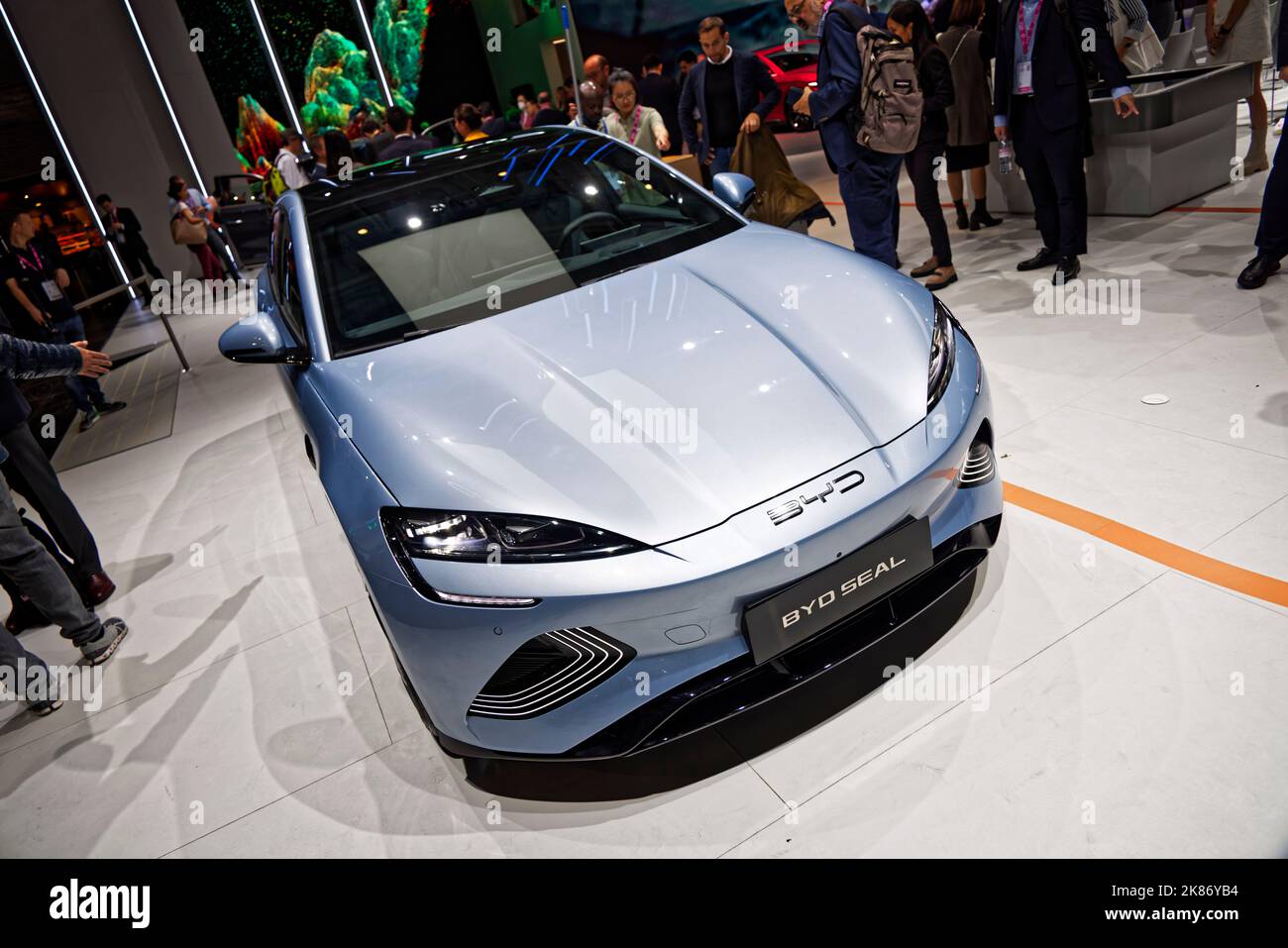 Paris, France. 17th Oct, 2022. A BYD SEAL is displayed on the BYD booth ...