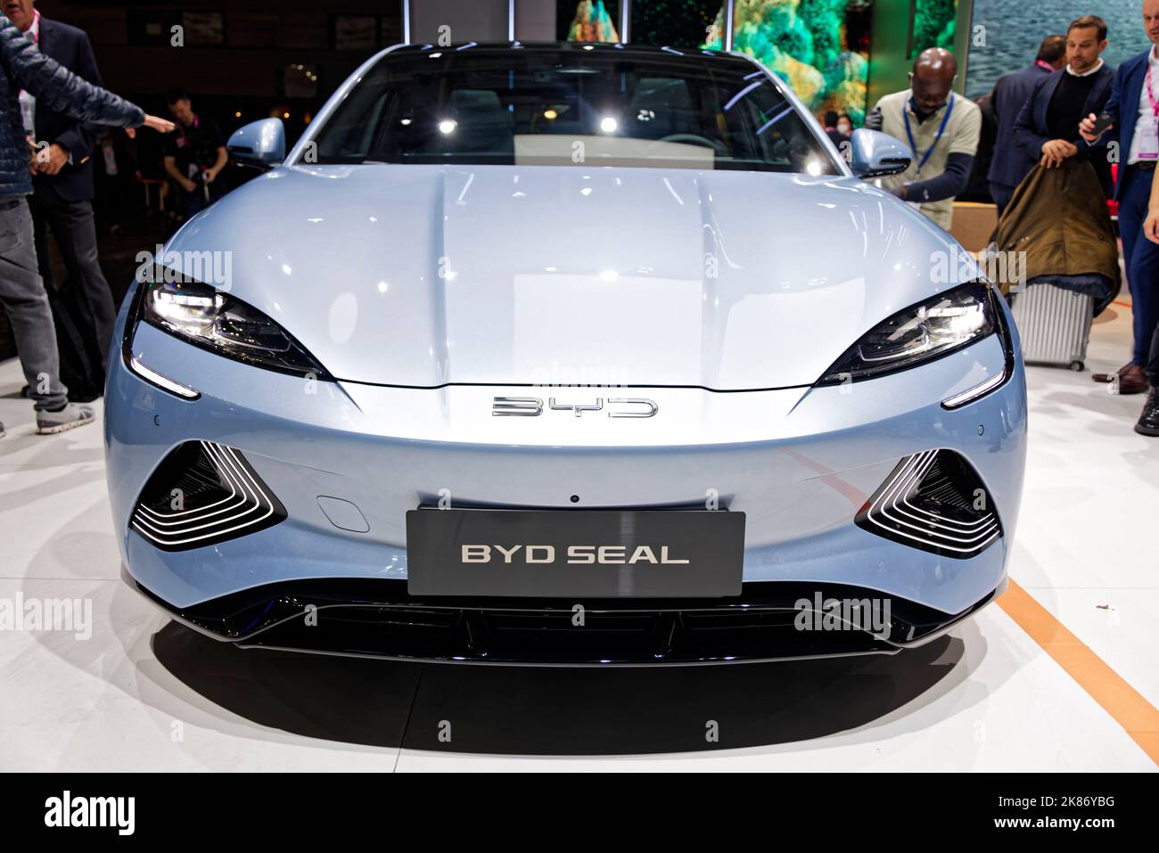 Paris, France. 17th Oct, 2022. A BYD SEAL is displayed on the BYD booth ...