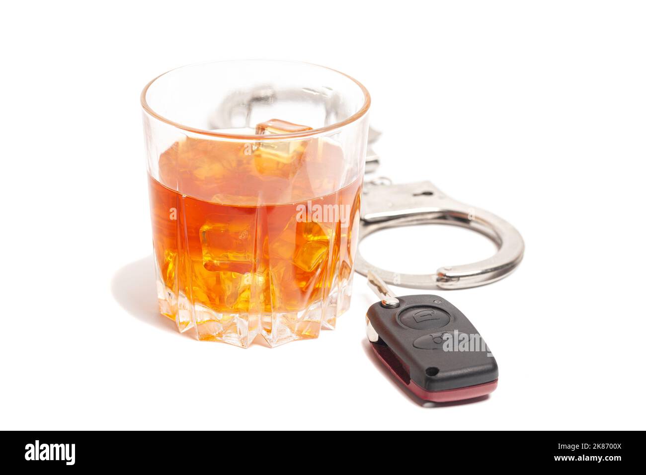 Concept for drinking and driving. Whiskey with car keys and handcuffs ...