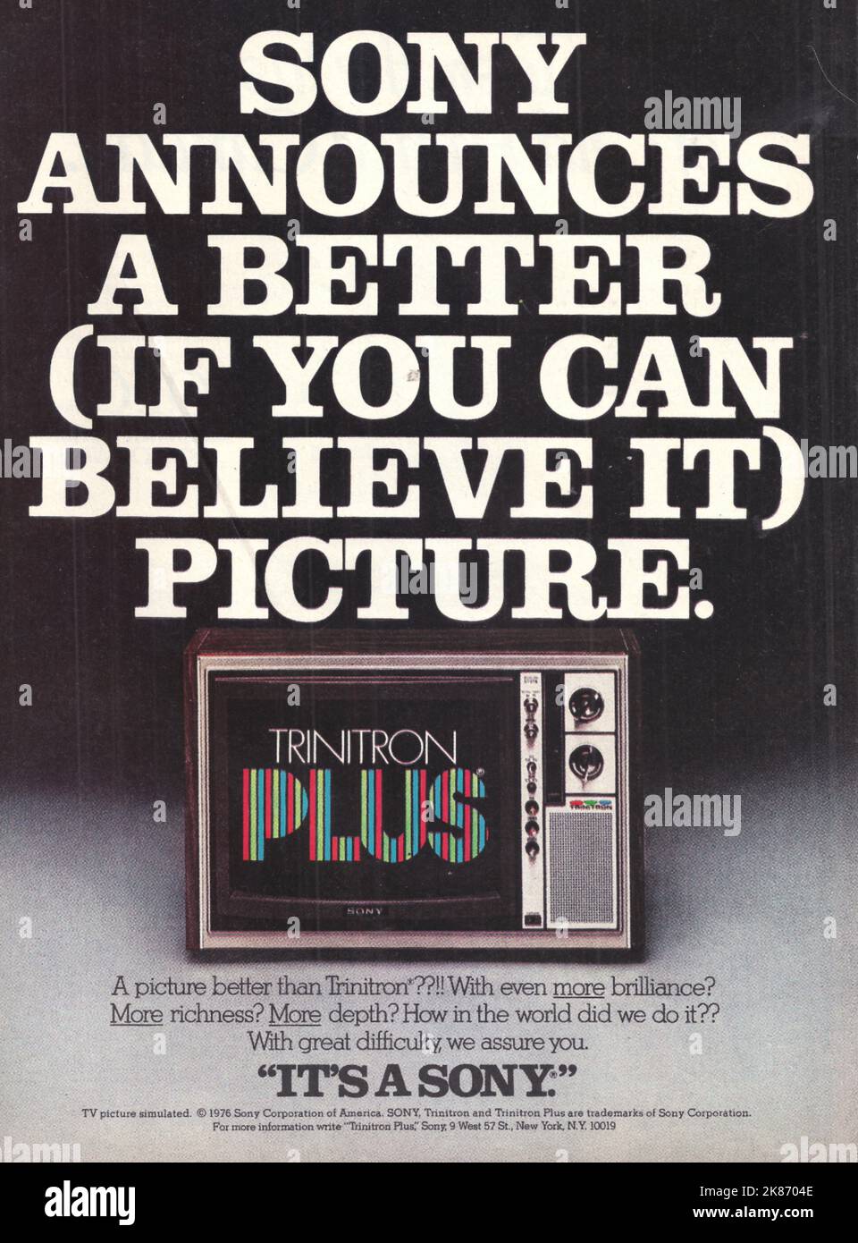 Sony Trinitron Plus Sony television Sony tv paper advert Stock Photo ...