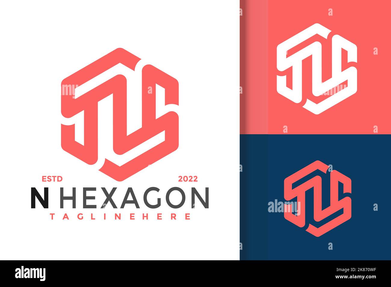 A modern logo with an elegant design - red hexagon with a letter inside ...
