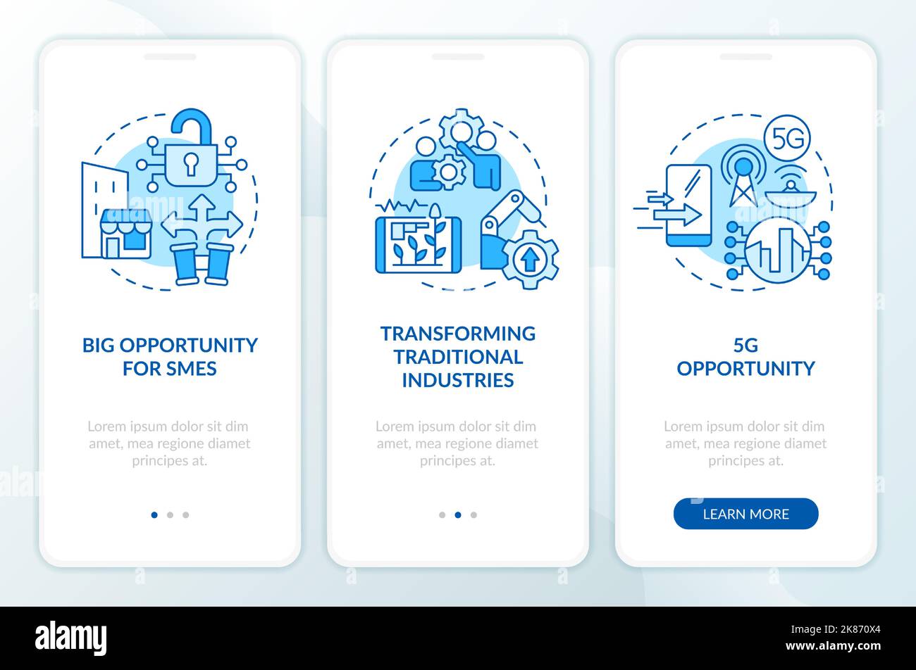 Iot Business Rebuild Blue Onboarding Mobile App Screen Stock Vector