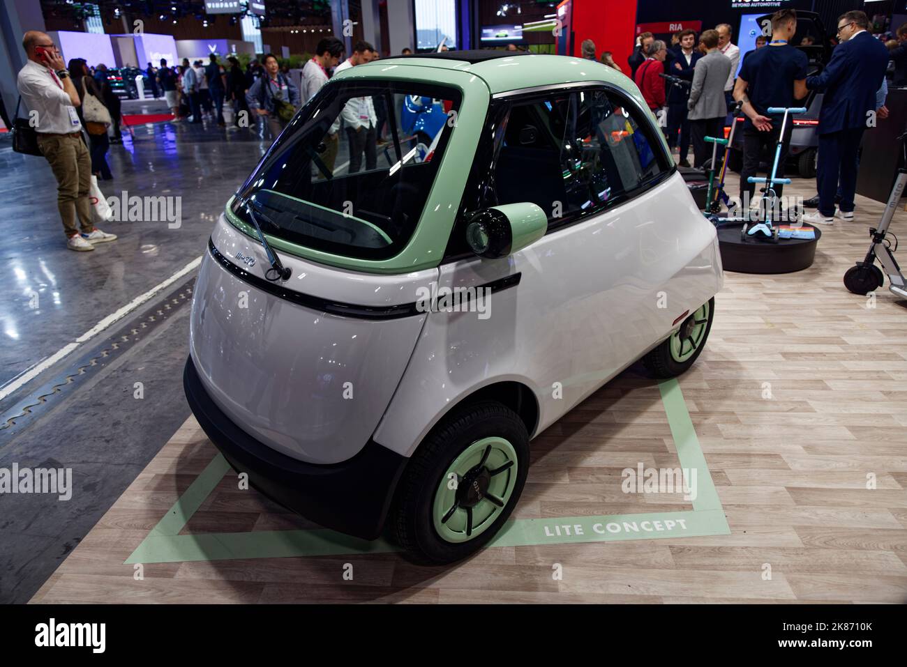 Paris, France. 17th Oct, 2022. A Microlino Lite is displayed on the ...