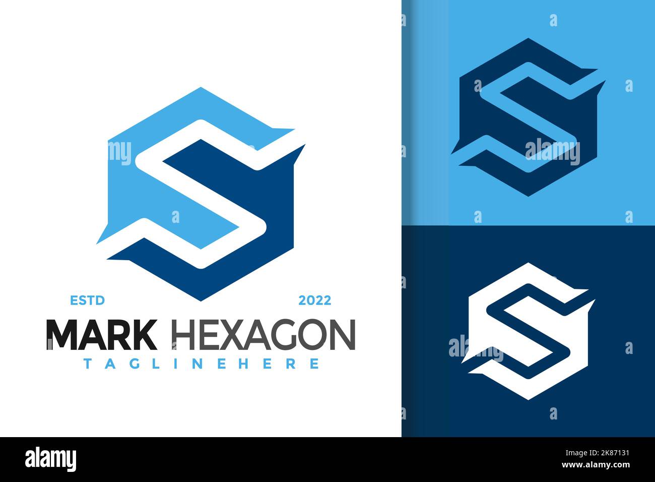 A modern logo with an elegant design - blue hexagon with a letter S ...