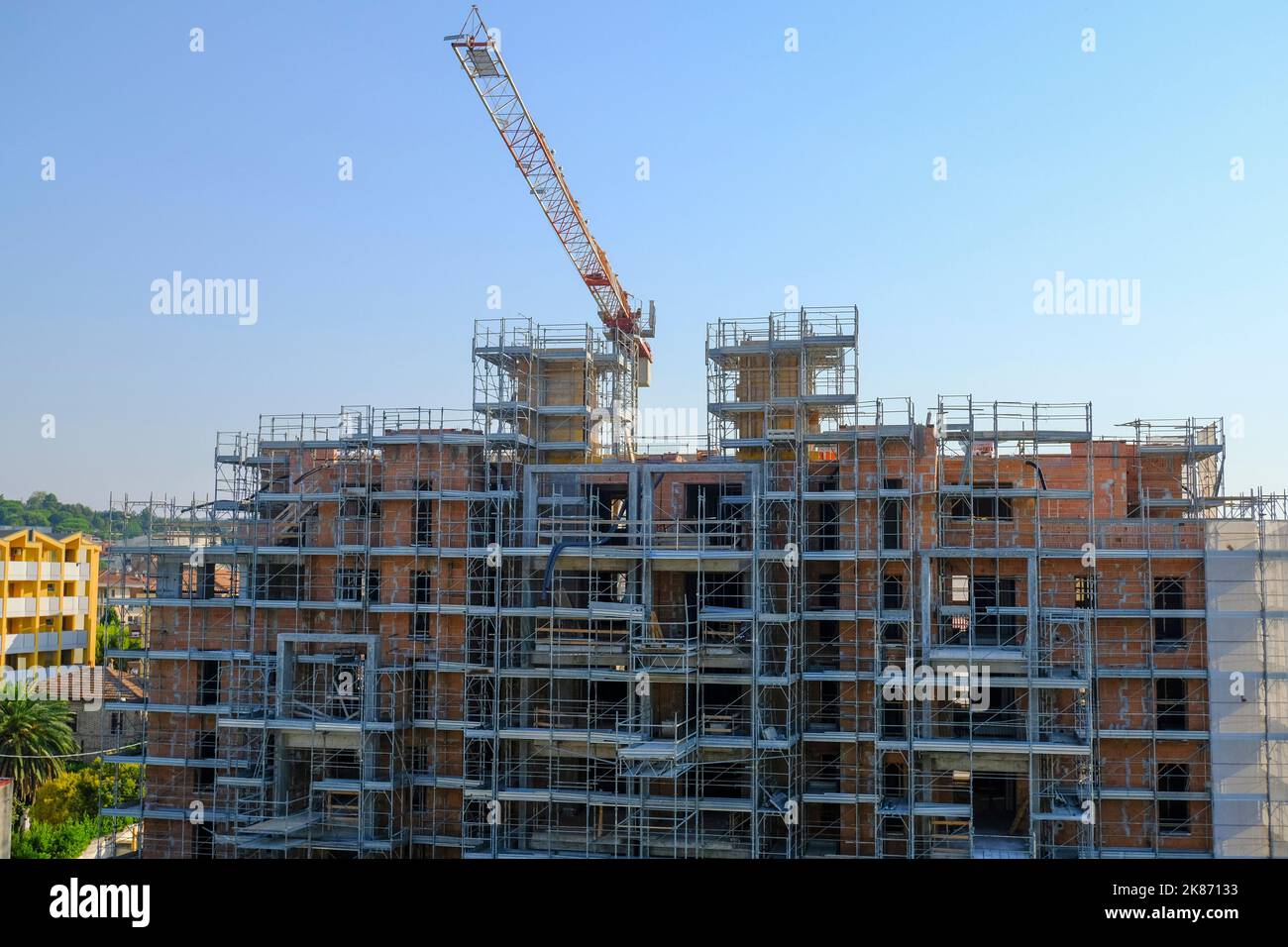 construction site with equipment and building. Skyscraper in ...