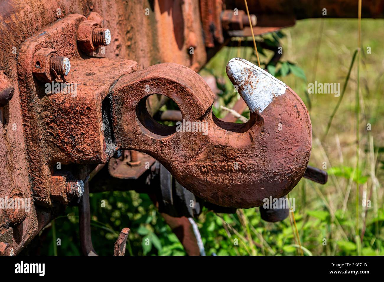 Steam locomotive towing hook to connect train carriages to haul and ...