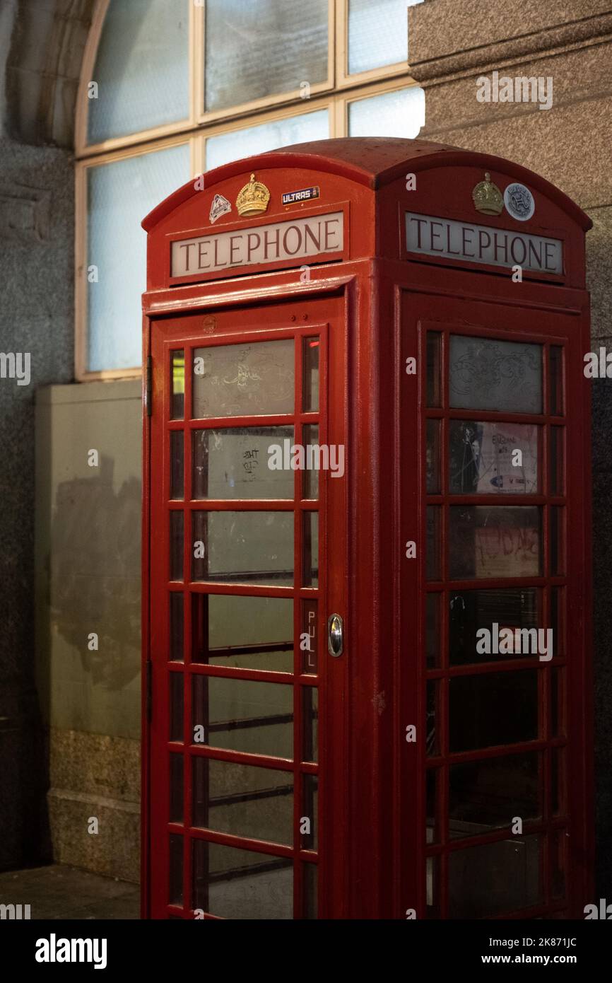 An iconic British red telephone box in a street in Chinatown, London ...