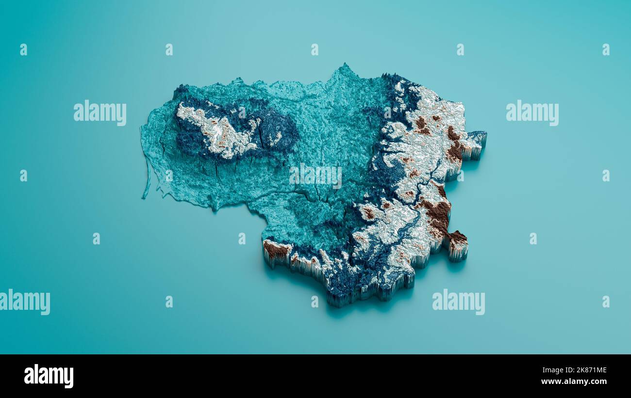 Topographic Lithuania Map Hypsometric Lithuania Elevation tint Spectral ...