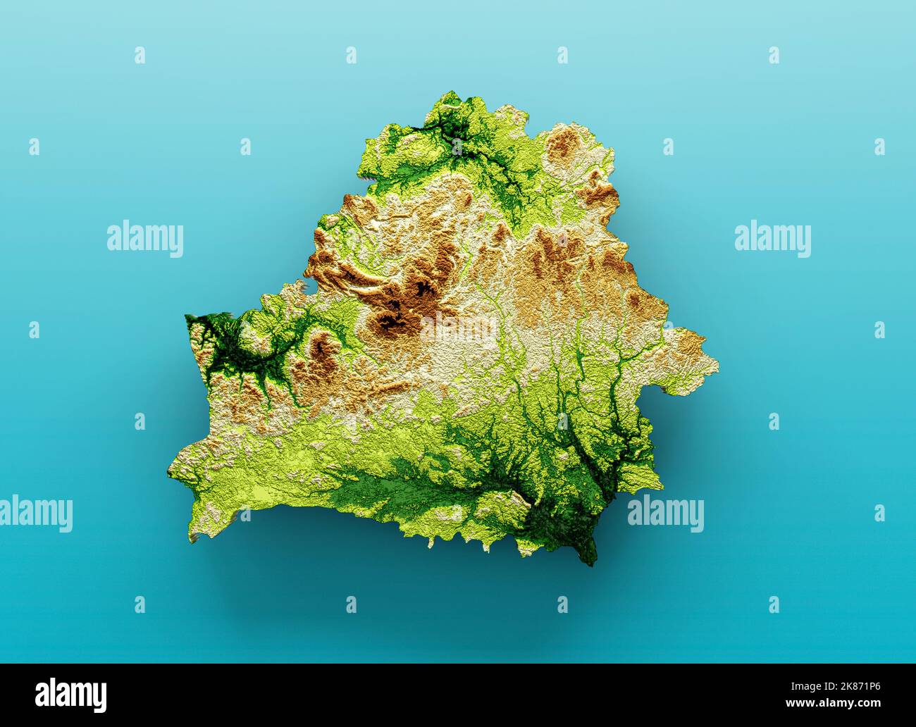 Belarus Map Shaded relief Color Height map on the sea Blue Background ...