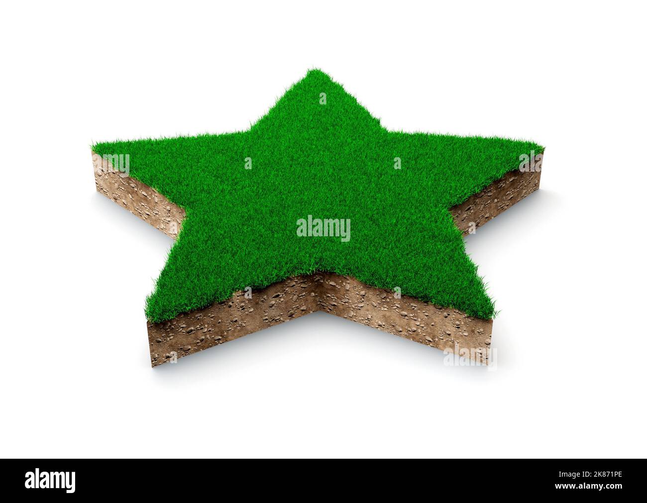 Star shape soil land geology cross section with green grass, earth mud ...