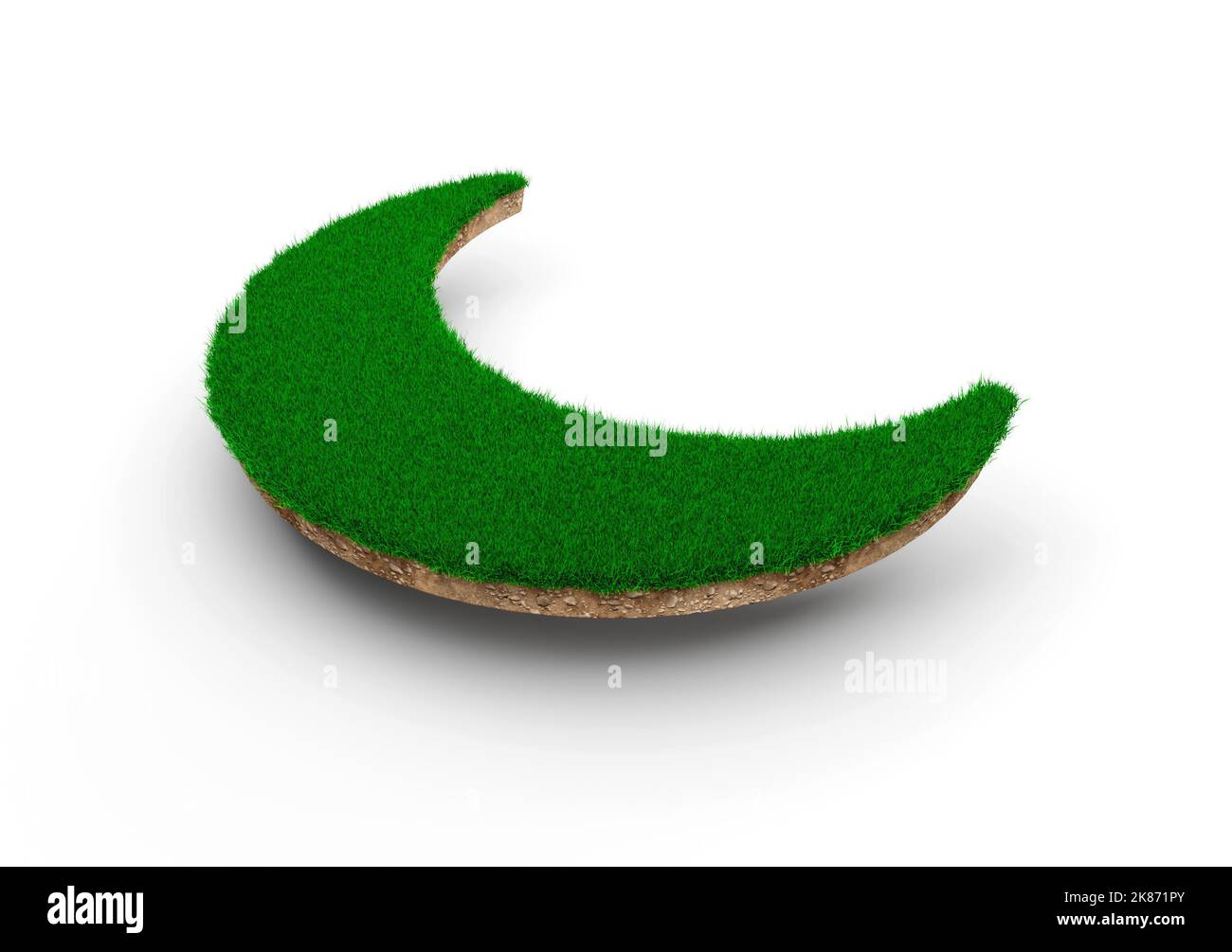 crescent moon shape soil land geology cross section with green grass ...
