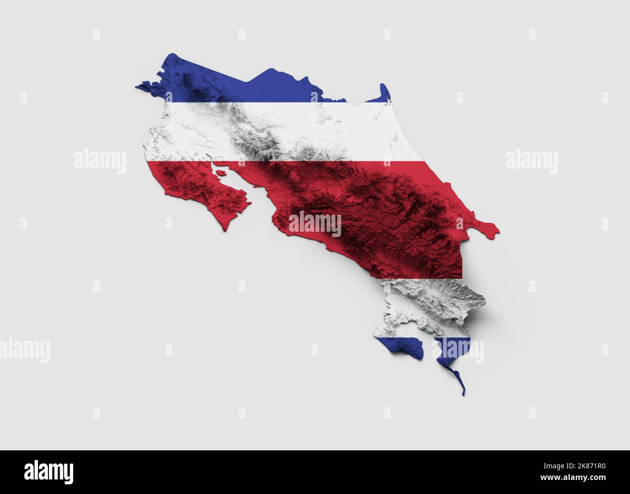 Costa Rica Map Costa Rica Flag Shaded relief Color Height map on white ...