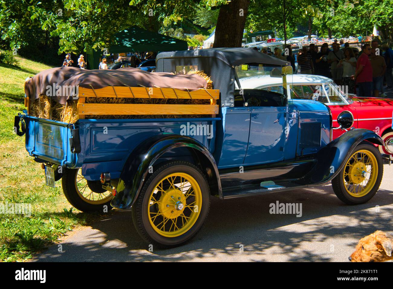 BADEN BADEN, GERMANY - JULY 2022: blue yellow FORD MODEL A T 1927 1931 ...
