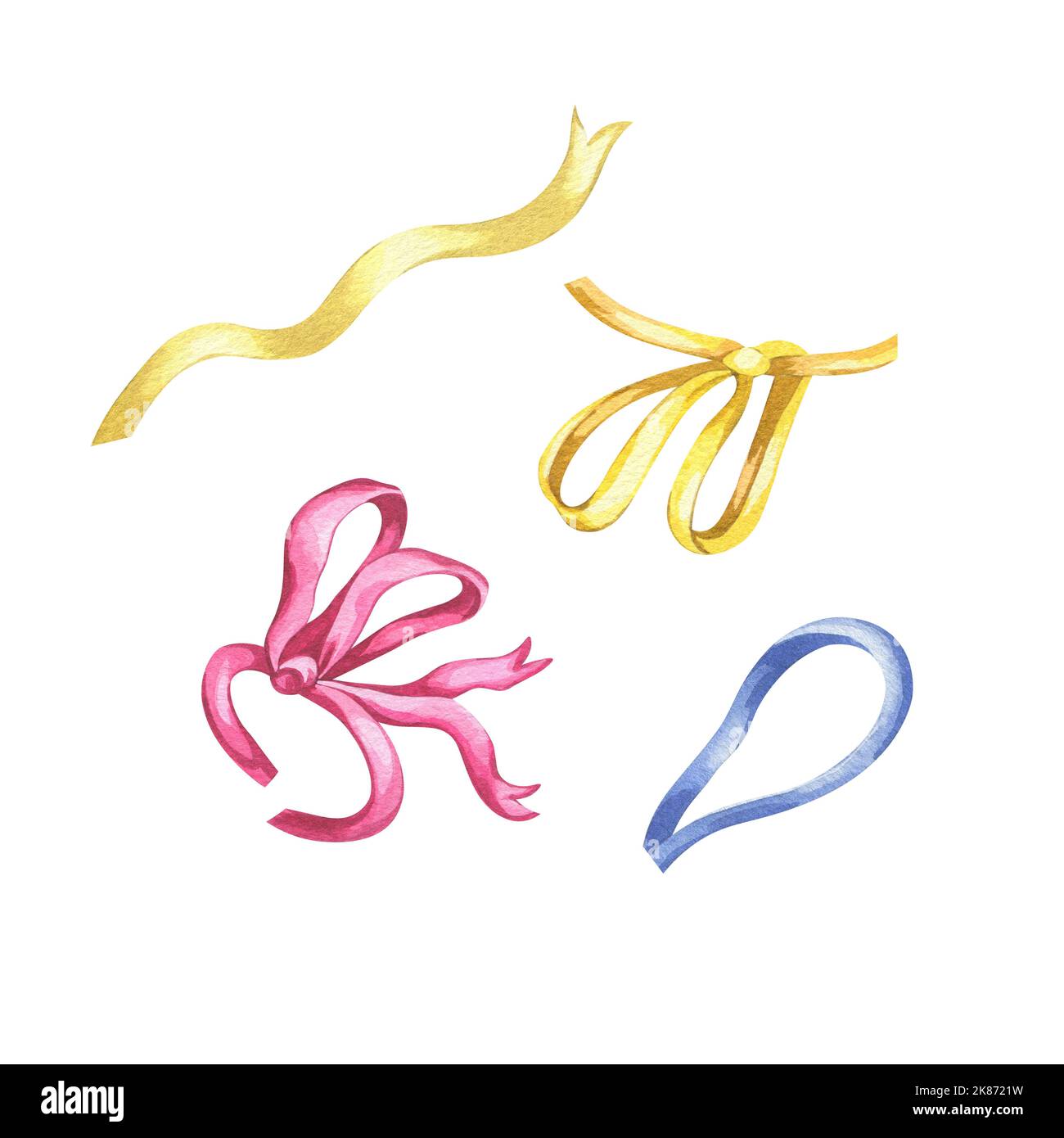 watercolor illustration. colorful ribbons and tags. rope bows Stock ...
