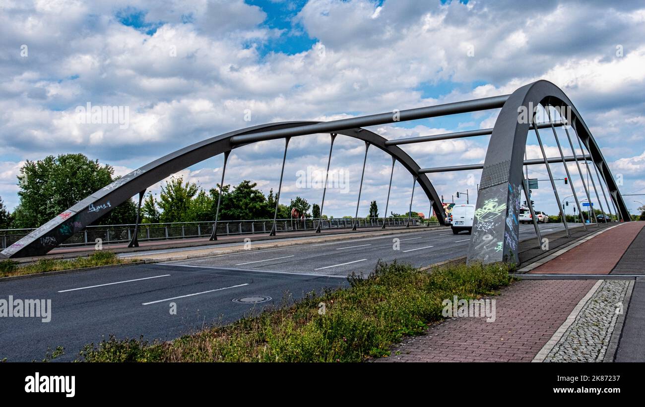 Neue Späthbrücke steel tied arch bridge opened 2002 over the Teltow Canal and is named after ...