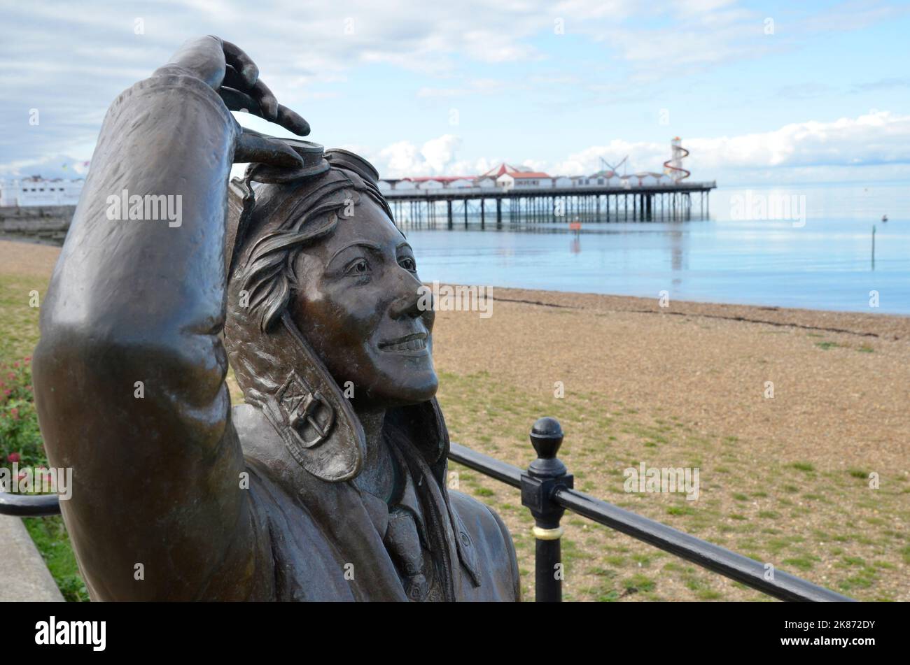 A bronze statue by Stephen Melton of aviator Amy Johnson on the ...